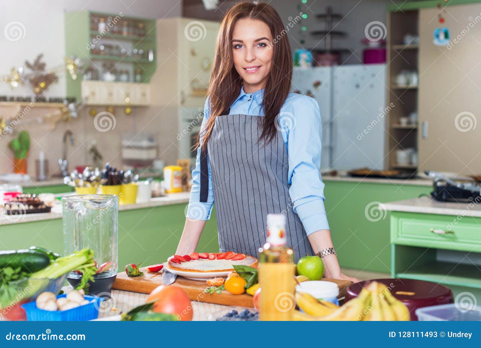 Portrait of Attractive Young Cook Wearing Apron Posing Standing at ...