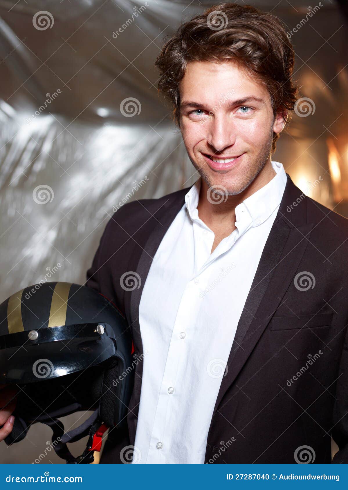 Portrait of an Attractive Young Man with Helmet Stock Photo - Image of ...