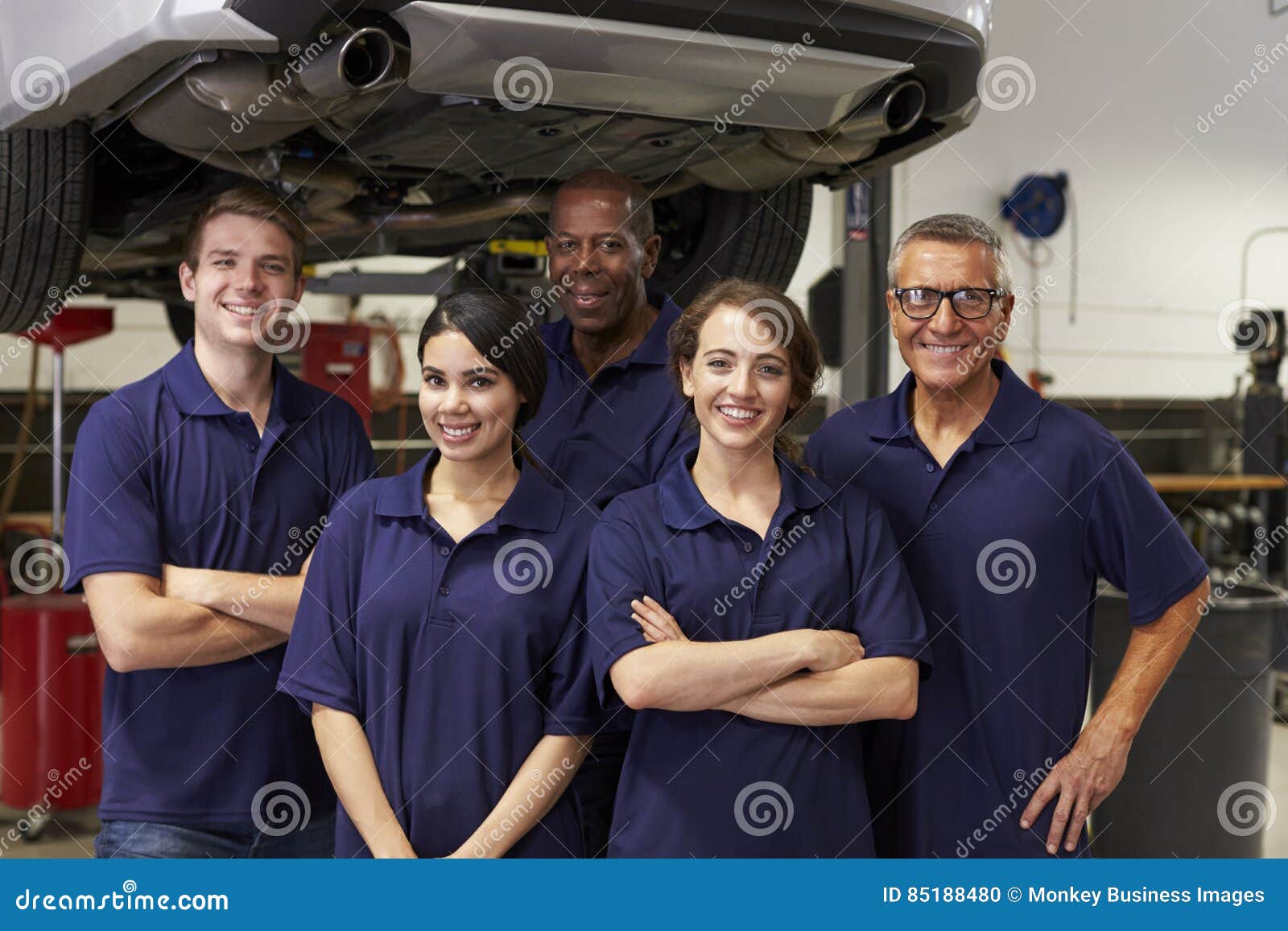Portrait Of Auto Shop Mechanics Group Together Employee Royalty-Free ...