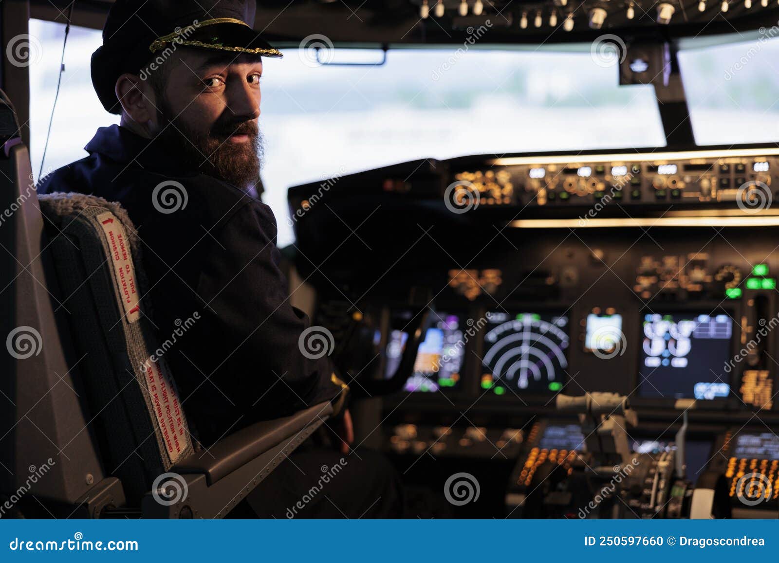 Portrait of Aviator Sitting in Captain Cabin Ready To Fly Airplane ...