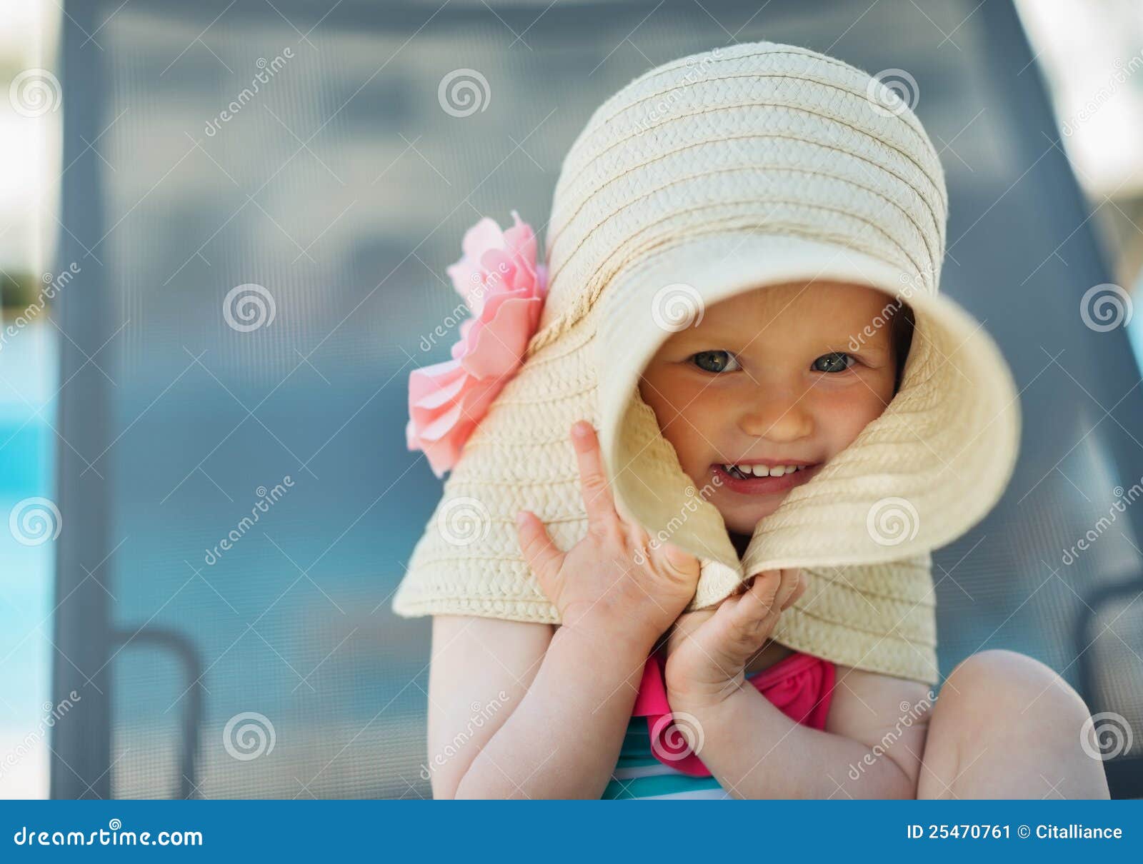 Portrait of Baby Hiding in Big Hat Stock Image - Image of portrait ...