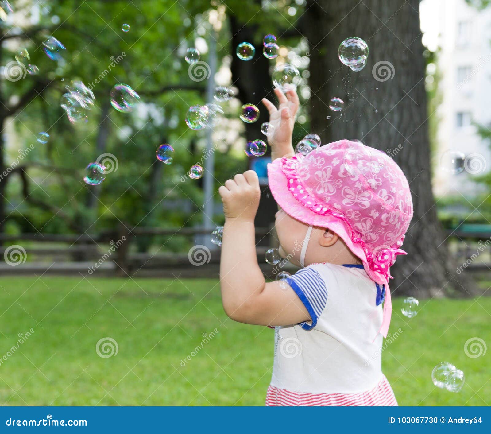 Portrait of a Baby and Soap Bubbles Stock Photo - Image of green ...