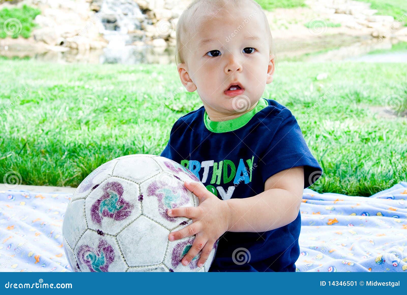 Portrait of Baby & Soccer Ball Stock Image - Image of outside ...