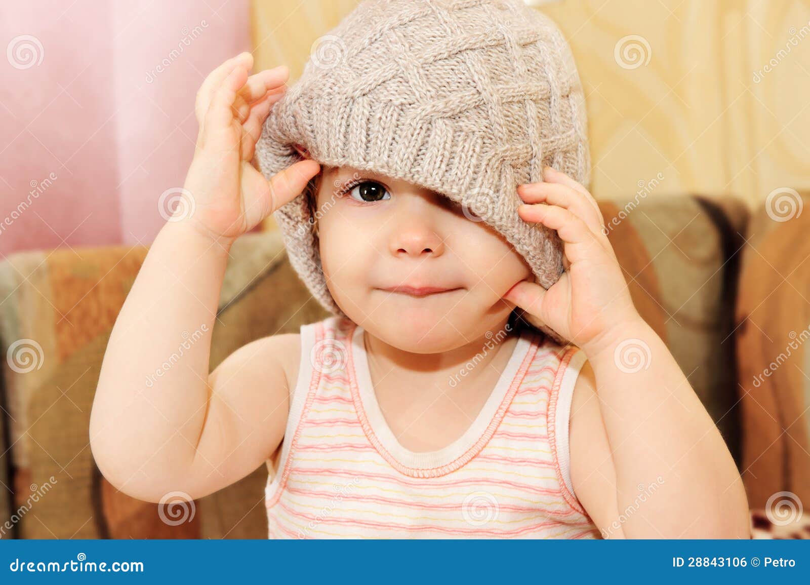 Portrait of Baby Wearing Knit Cap Stock Photo - Image of child ...