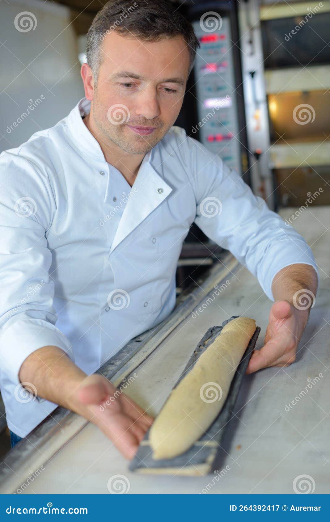 Portrait Of Baker Woman Holding Fresh Bread In Hands On Background ...