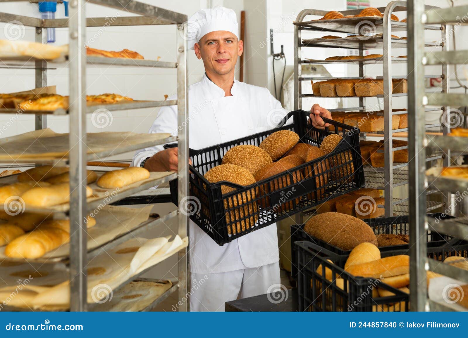 Portrait of Baker with Fresh Bread at Bakery Stock Photo - Image of ...
