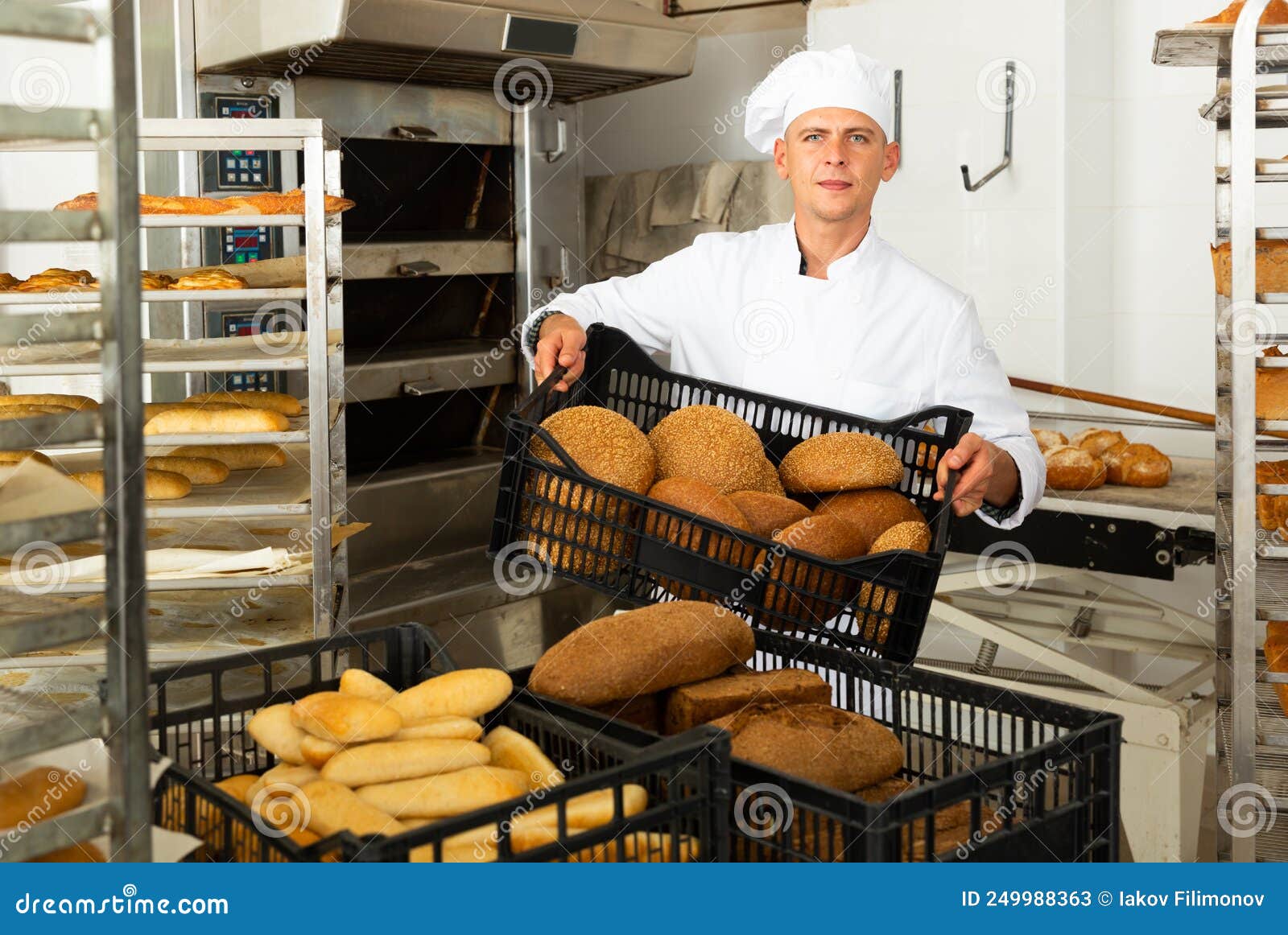 Portrait of Baker with Fresh Bread at Bakery Stock Image - Image of ...