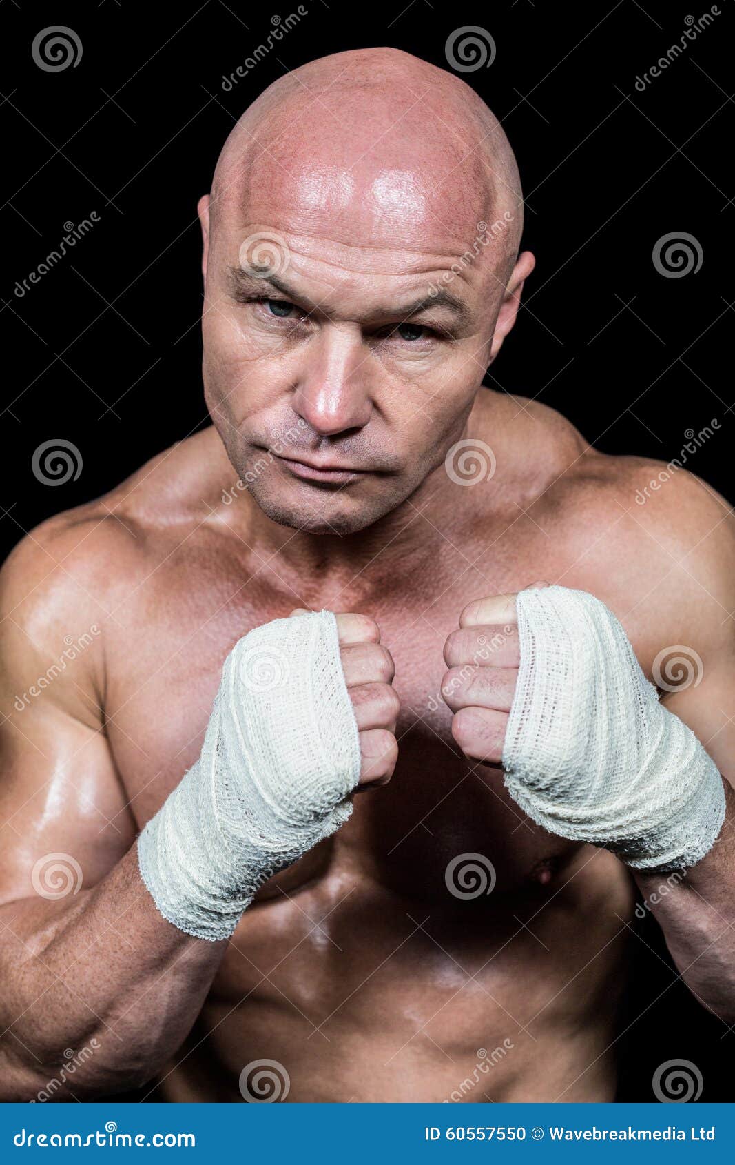Portrait of Bald Fighter with Bandage Stock Photo - Image of healthy ...