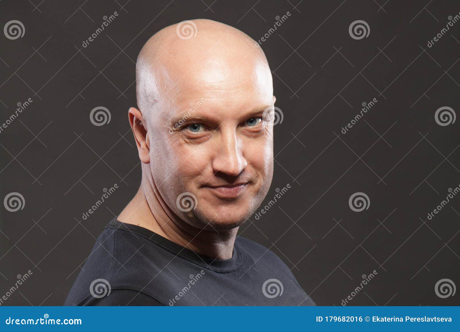 Portrait of a Bald Man Close Up Smiling Stock Photo - Image of banner ...