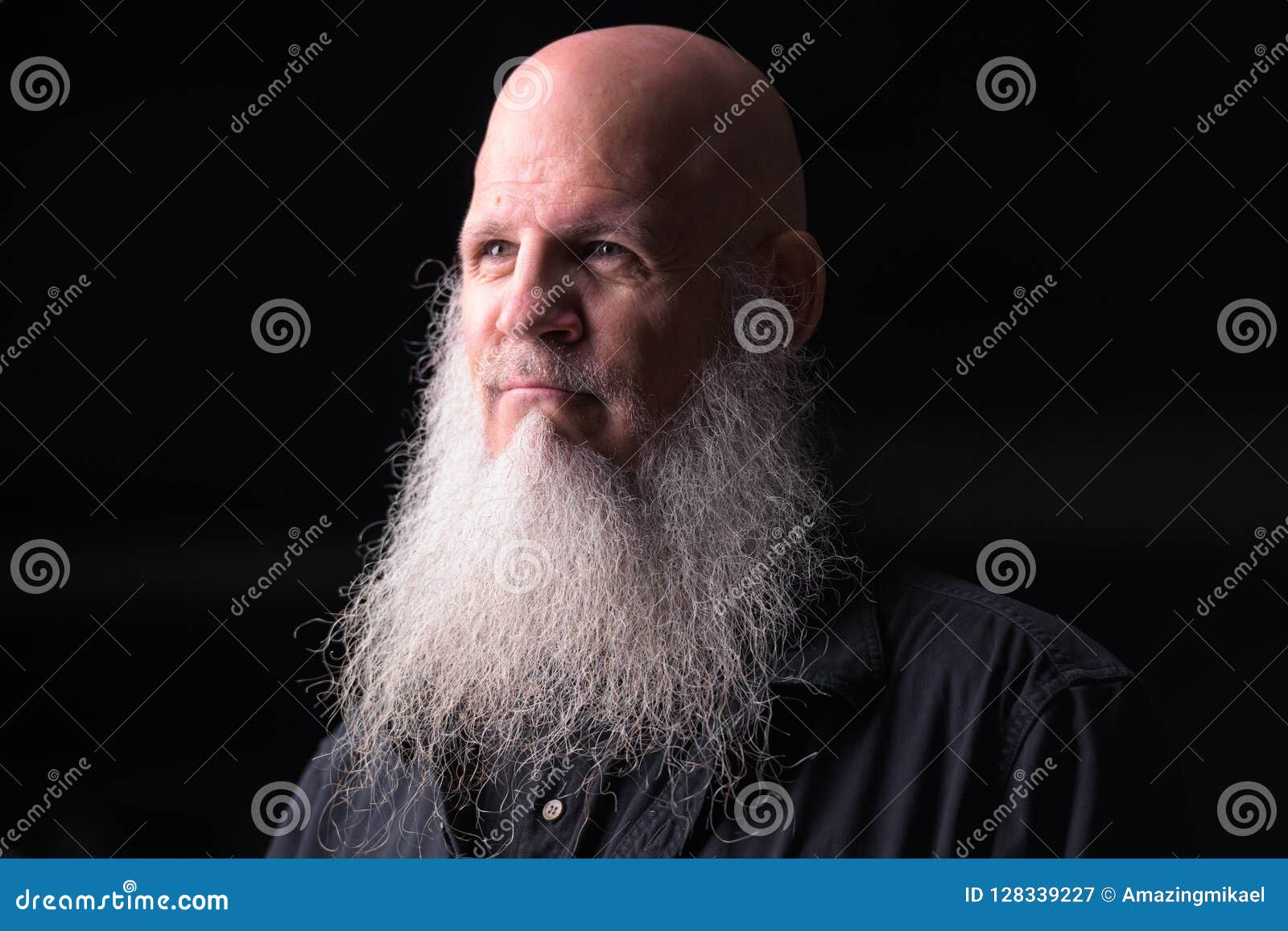 Portrait of Bald Man with Gray Beard Thinking Outdoors at Night Stock ...