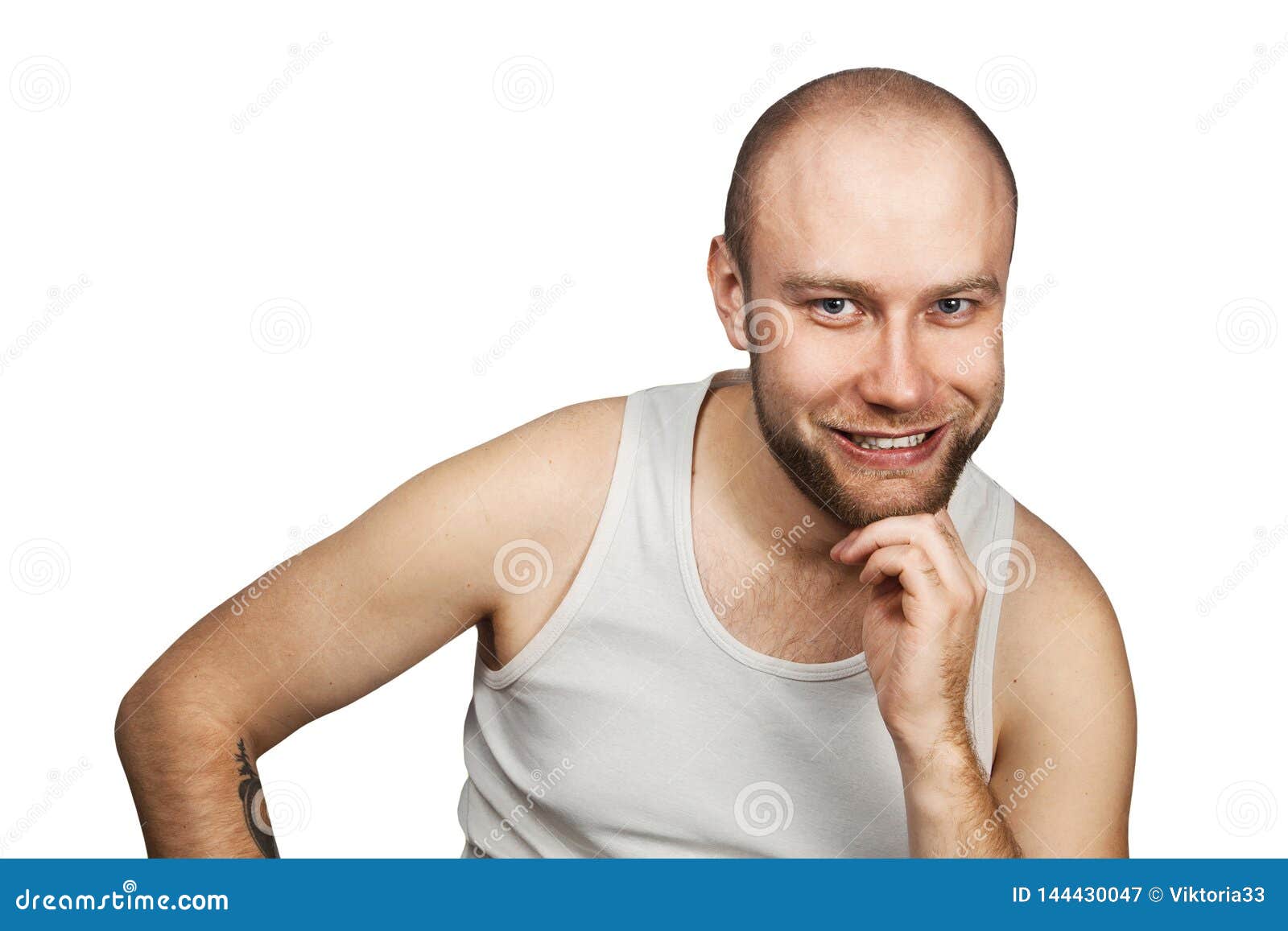 Portrait Bald Man Laughing Mockingly at Something or Someone on an ...