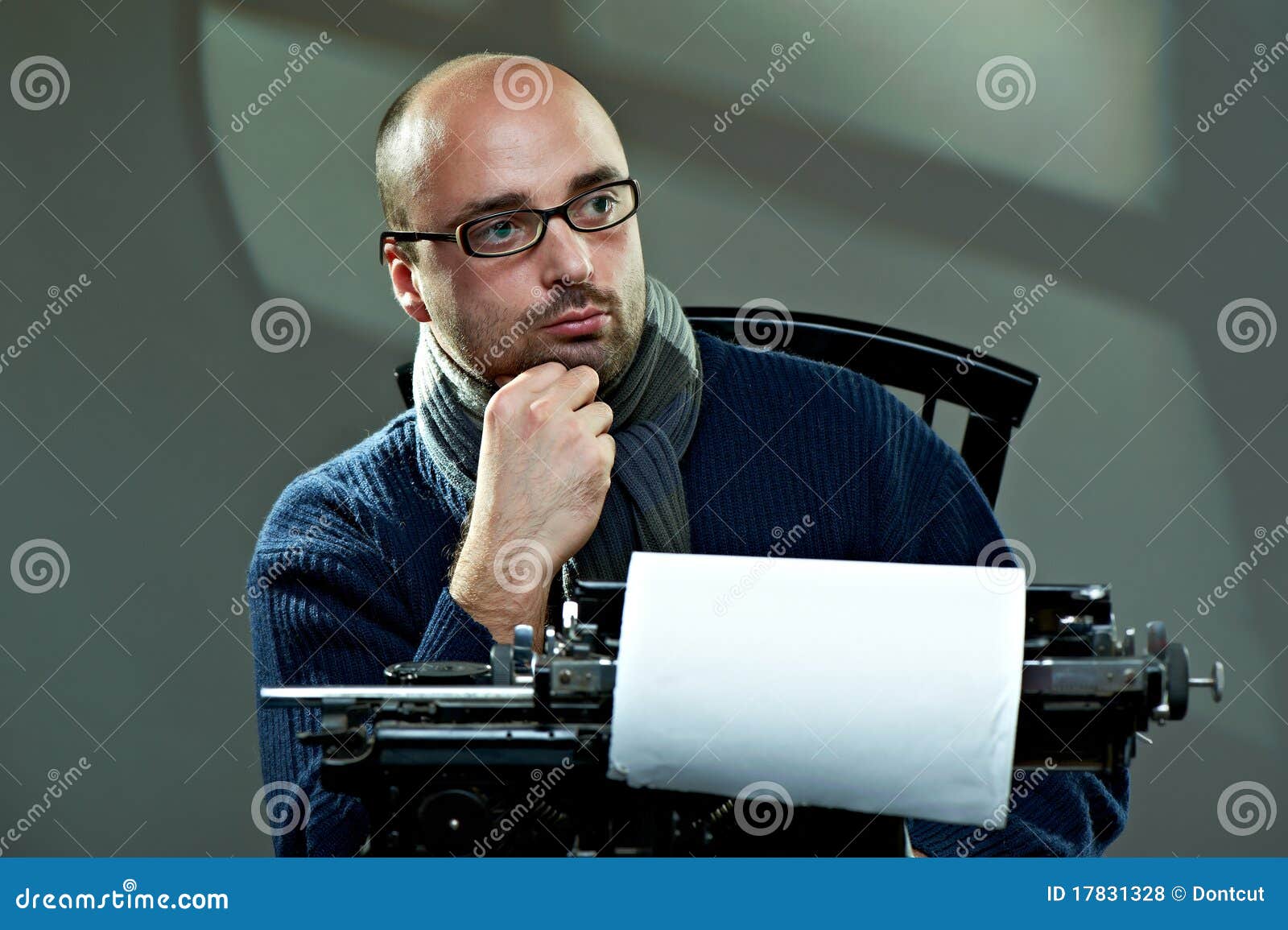 Portrait of a bald writer stock photo. Image of portrait - 17831328