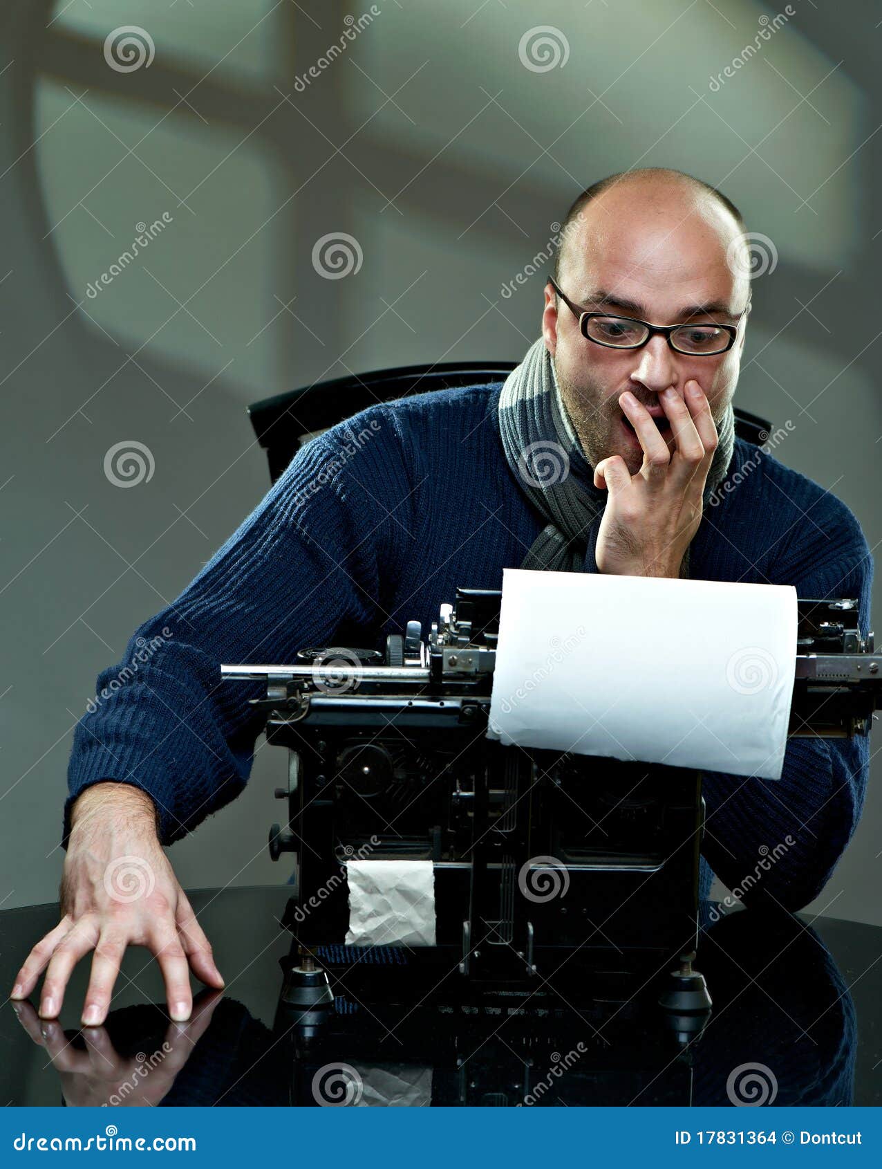 Portrait of a bald writer stock photo. Image of classic - 17831364