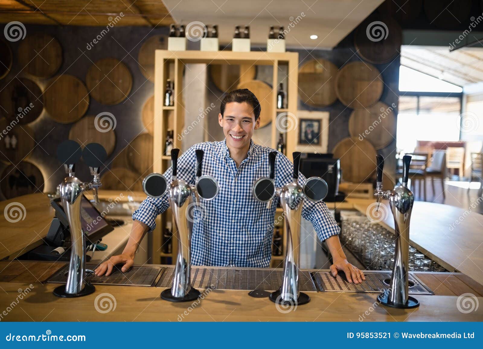 Portrait of Bar Tender Standing at Counter Stock Image - Image of ...