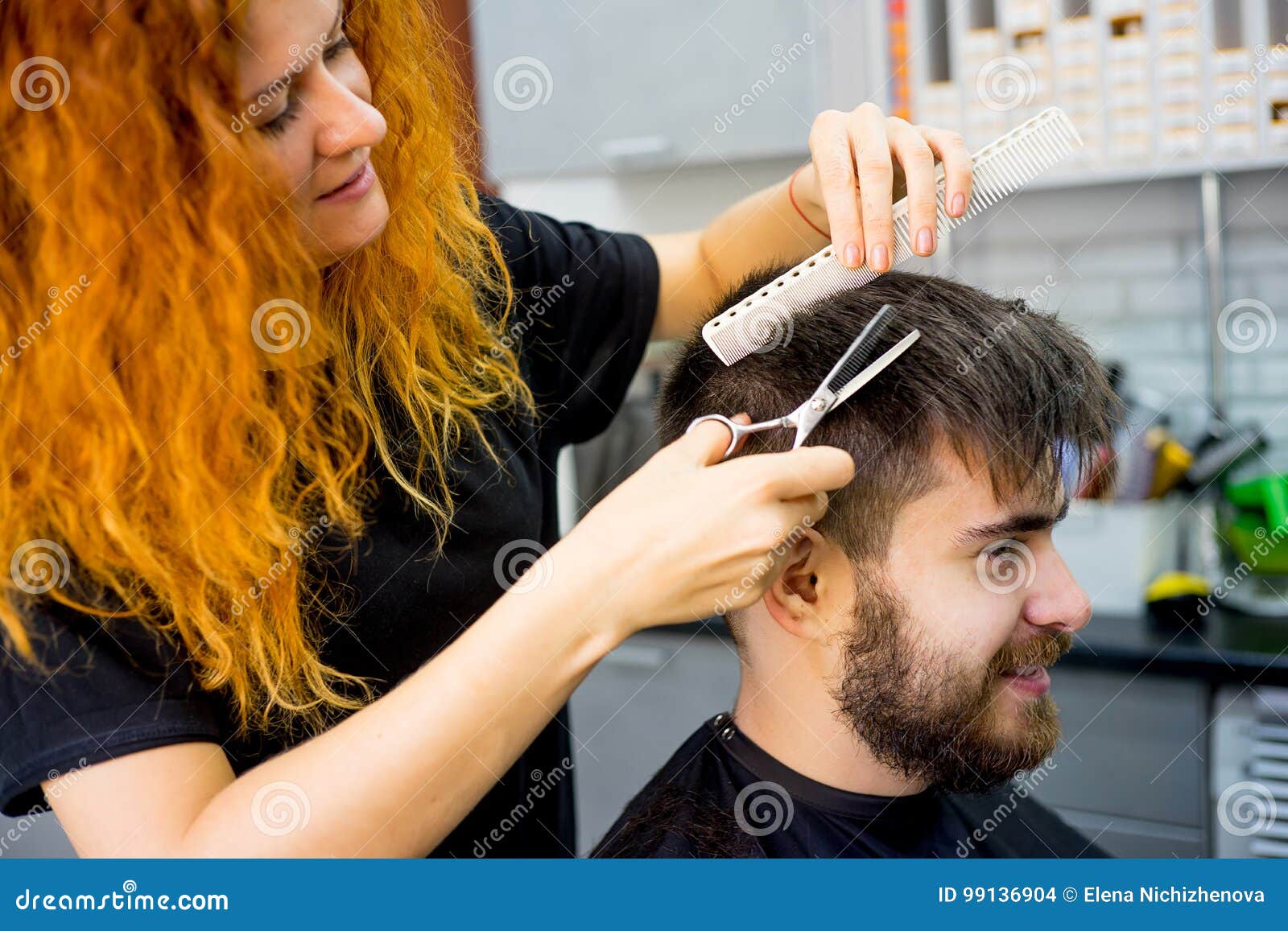 Barber with scissors stock photo. Image of handsome, barber - 99136904