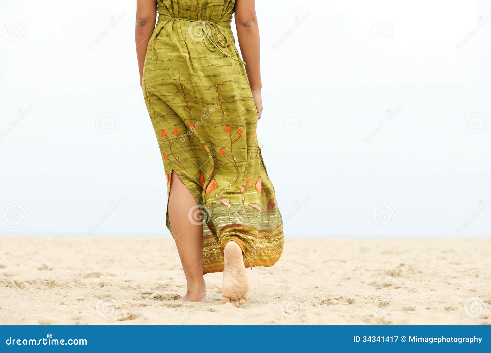 Portrait of a Barefooted Woman Walking in the Sand Stock Image - Image ...