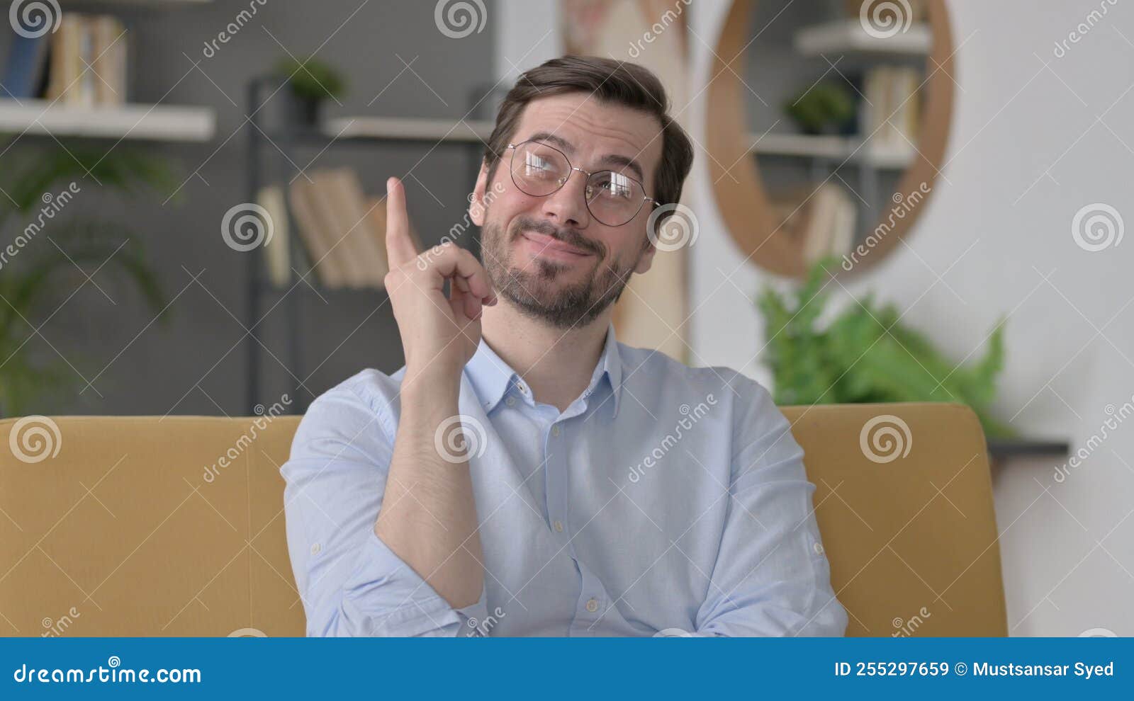 Portrait of Young Man Thinking at Home Stock Image - Image of ...