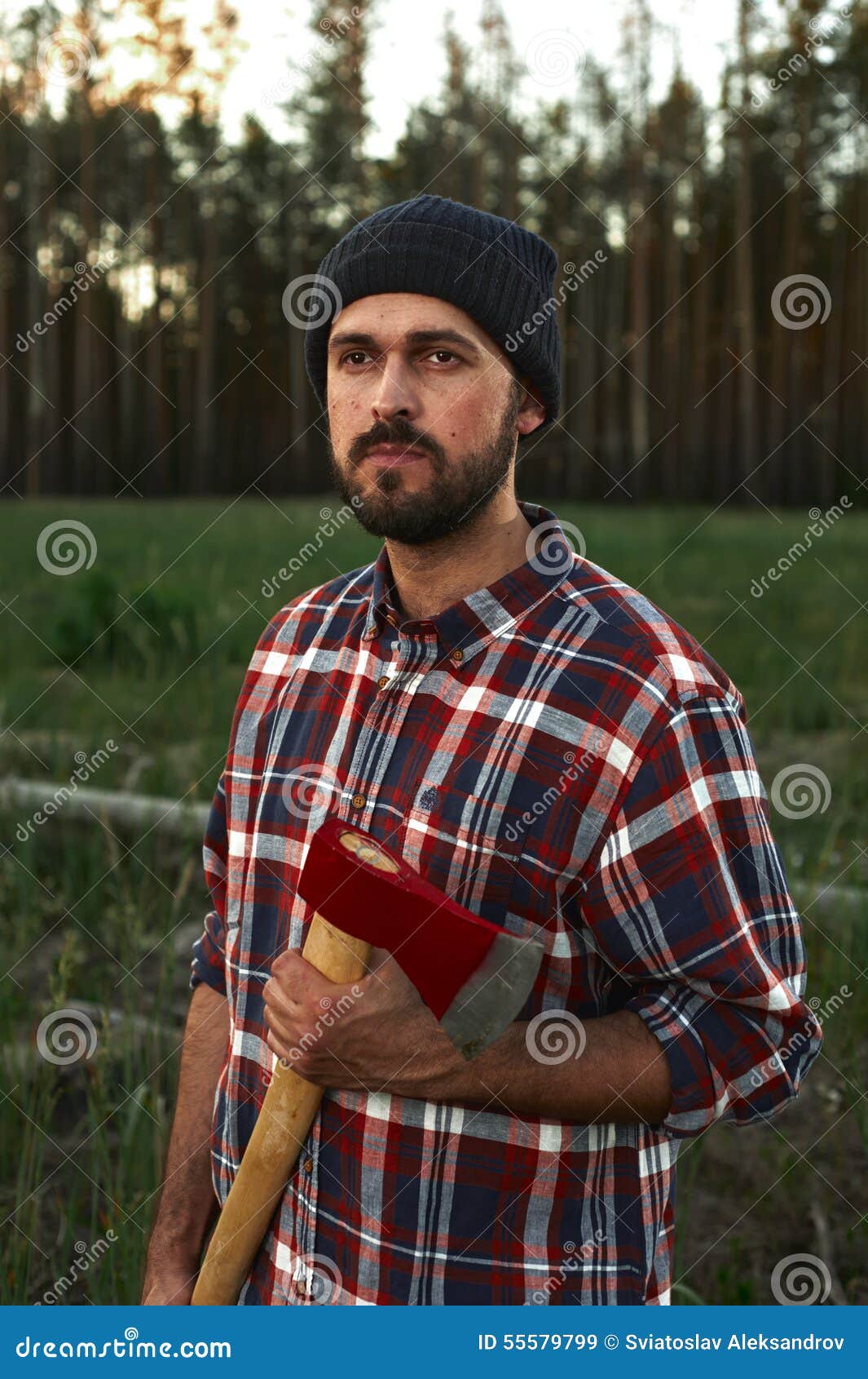 Portrait of Bearded Lumberjack with Ax Stock Image - Image of strong ...