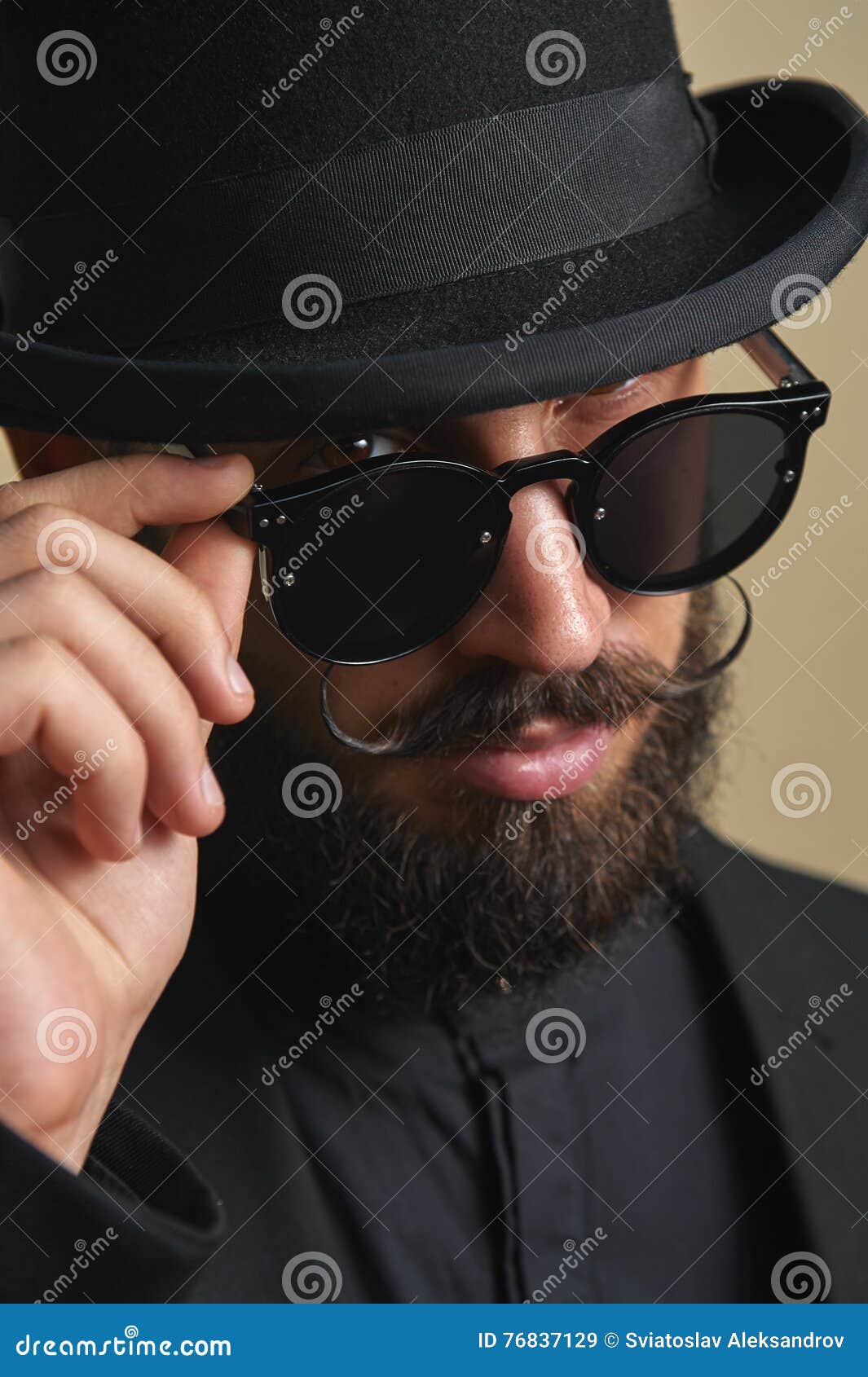 Portrait of Bearded Man with Bowler Hat Stock Image - Image of bearded ...