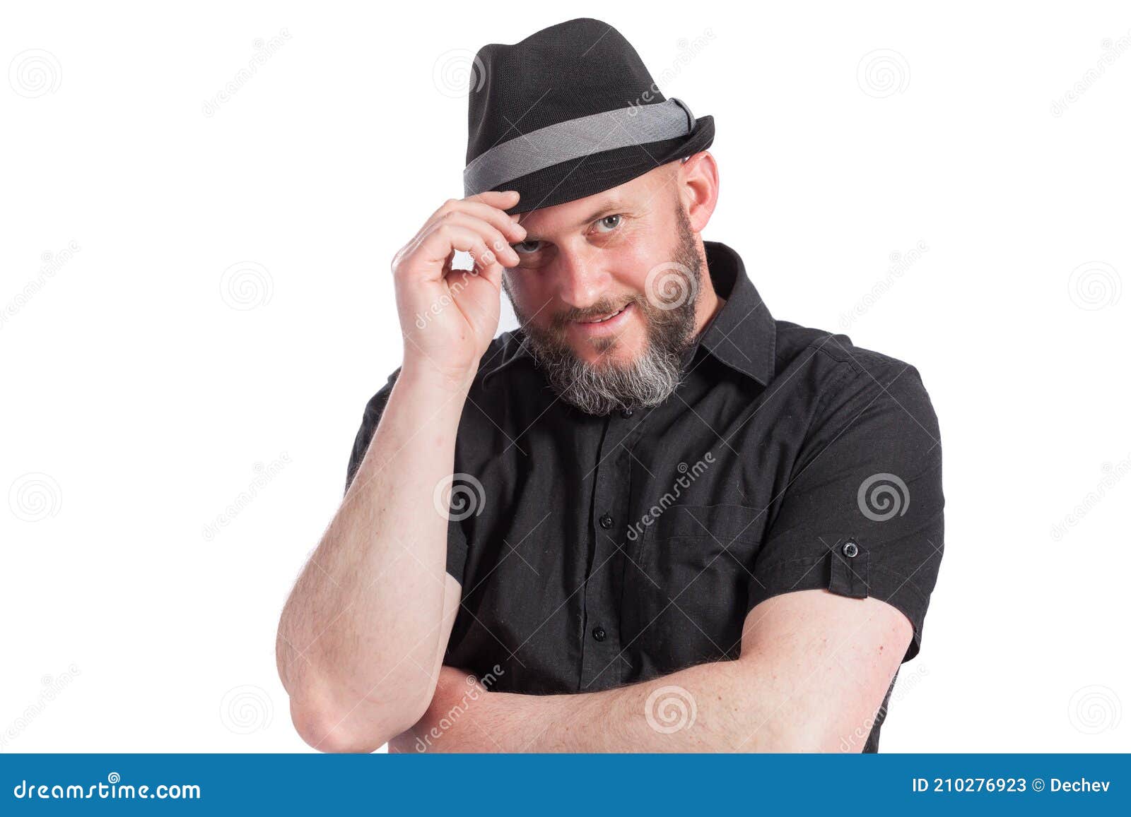 Portrait of Bearded Man with Hat, Smiling, Isolated on White Stock ...