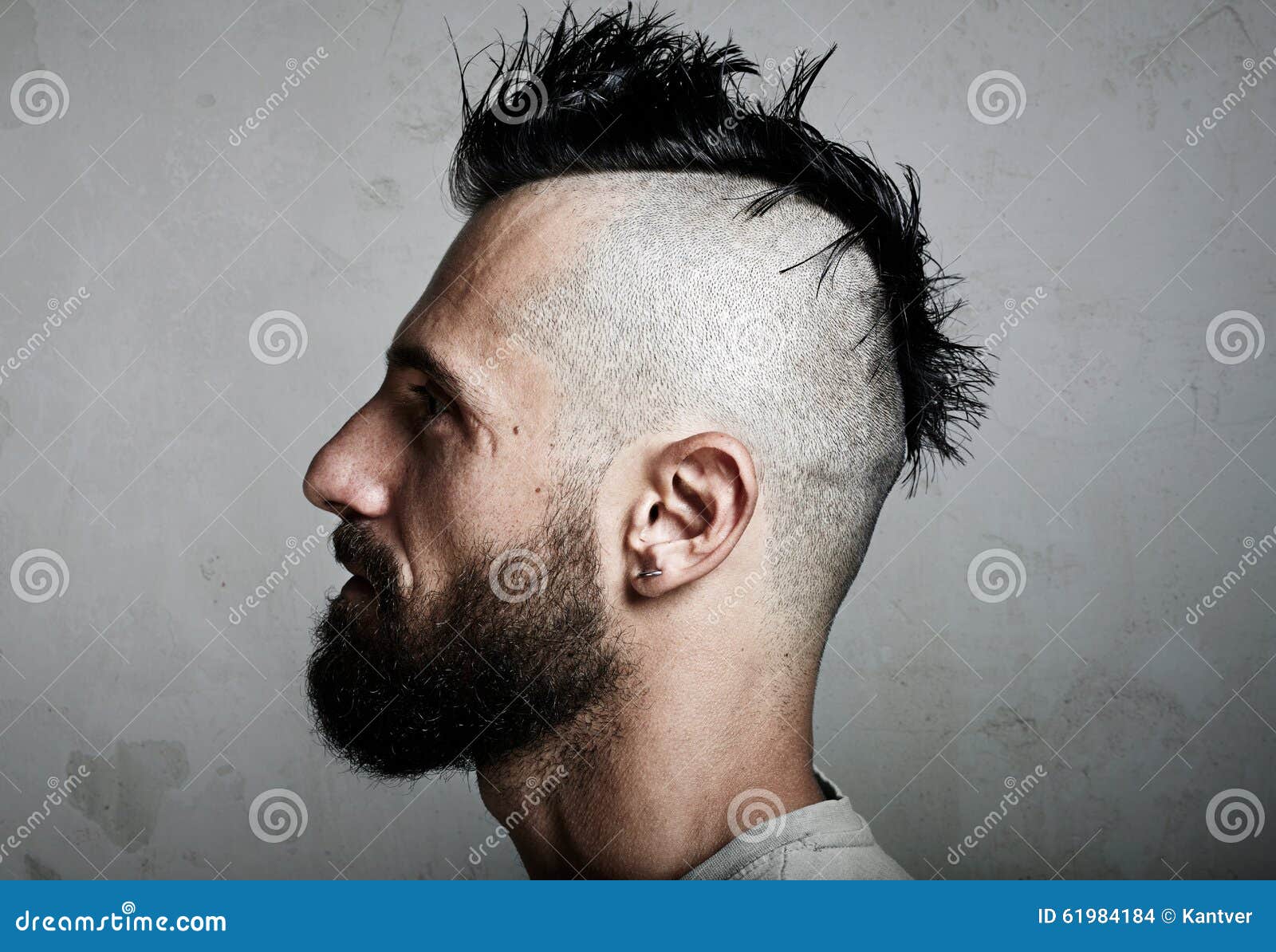 Portrait of a Bearded Man with Mohawk. Concrete Stock Photo - Image of ...