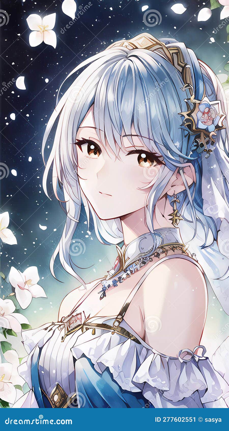 Portrait Of A Beautiful Anime Flower Girl Stock Illustration Illustration Of Light Amber