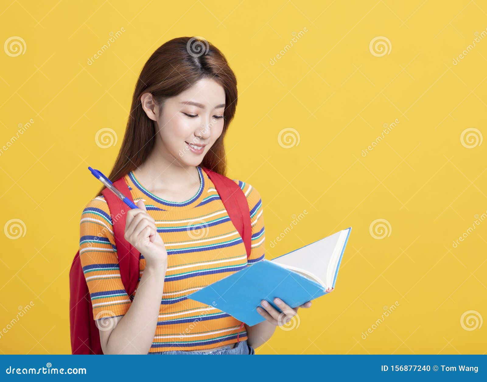 Happy Beautiful Asian Student Studying Stock Photo - Image of person ...