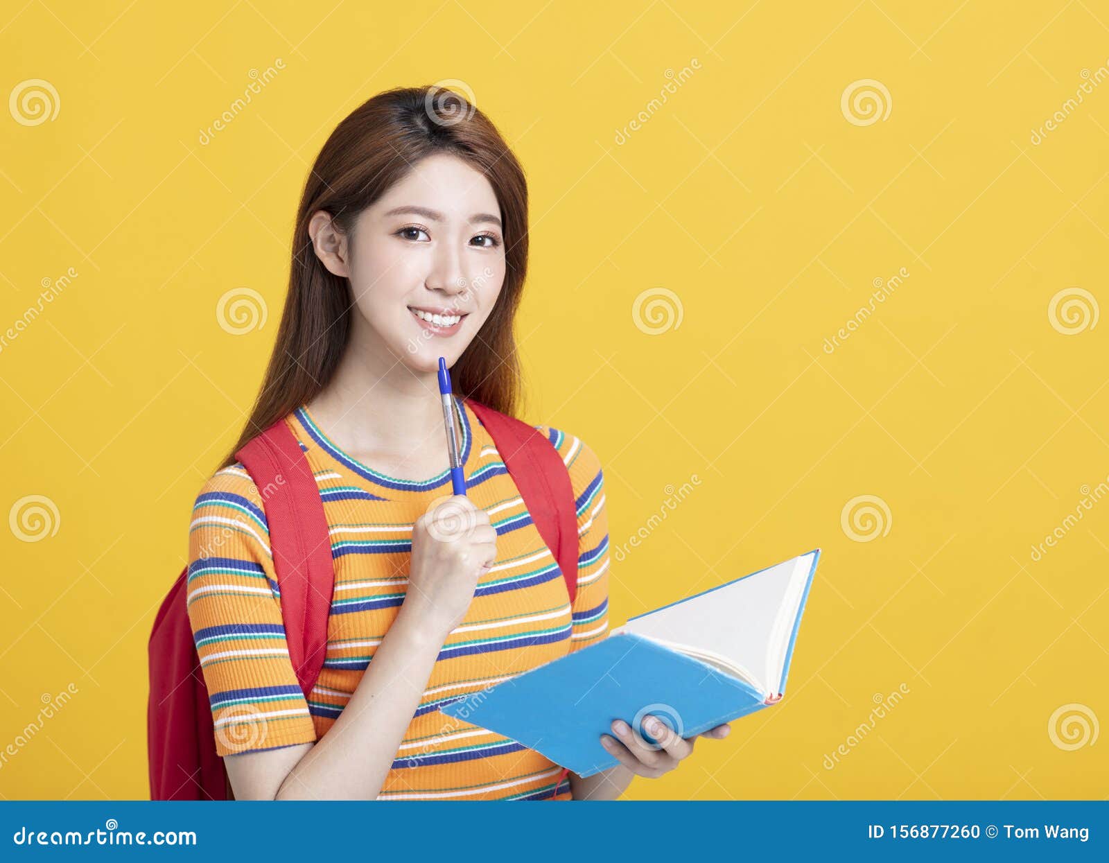 Beautiful Asian Student Studying and Thinking Stock Photo - Image of ...