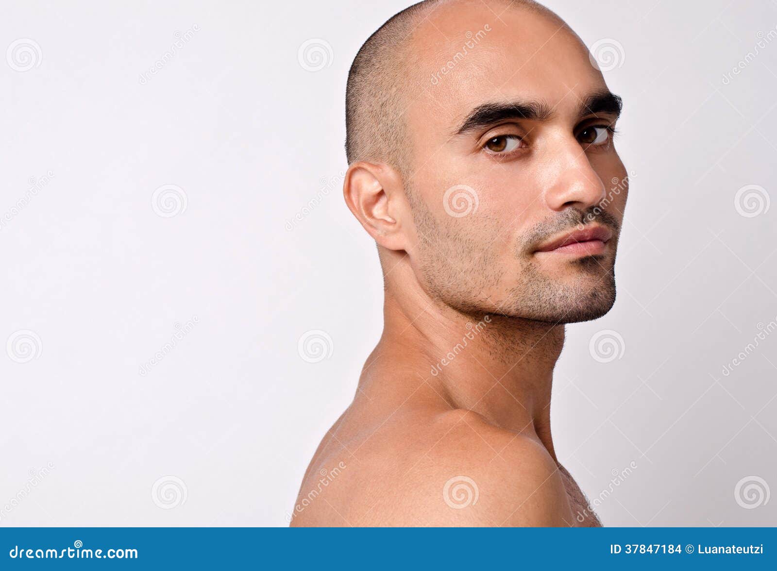 Portrait Beautiful Bald Man Looking Over His Shoulder Photos - Free ...