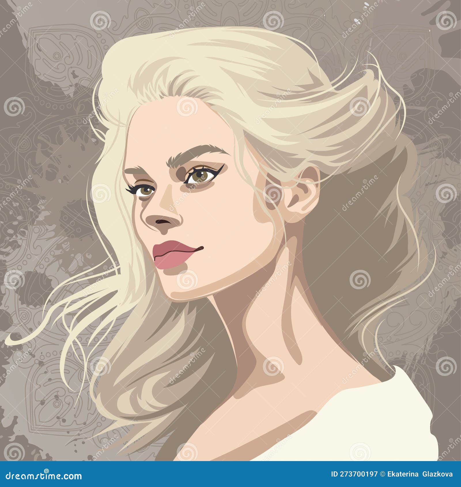 Portrait Of A Beautiful Blonde Girl With Loose Curly Hair Stock Vector