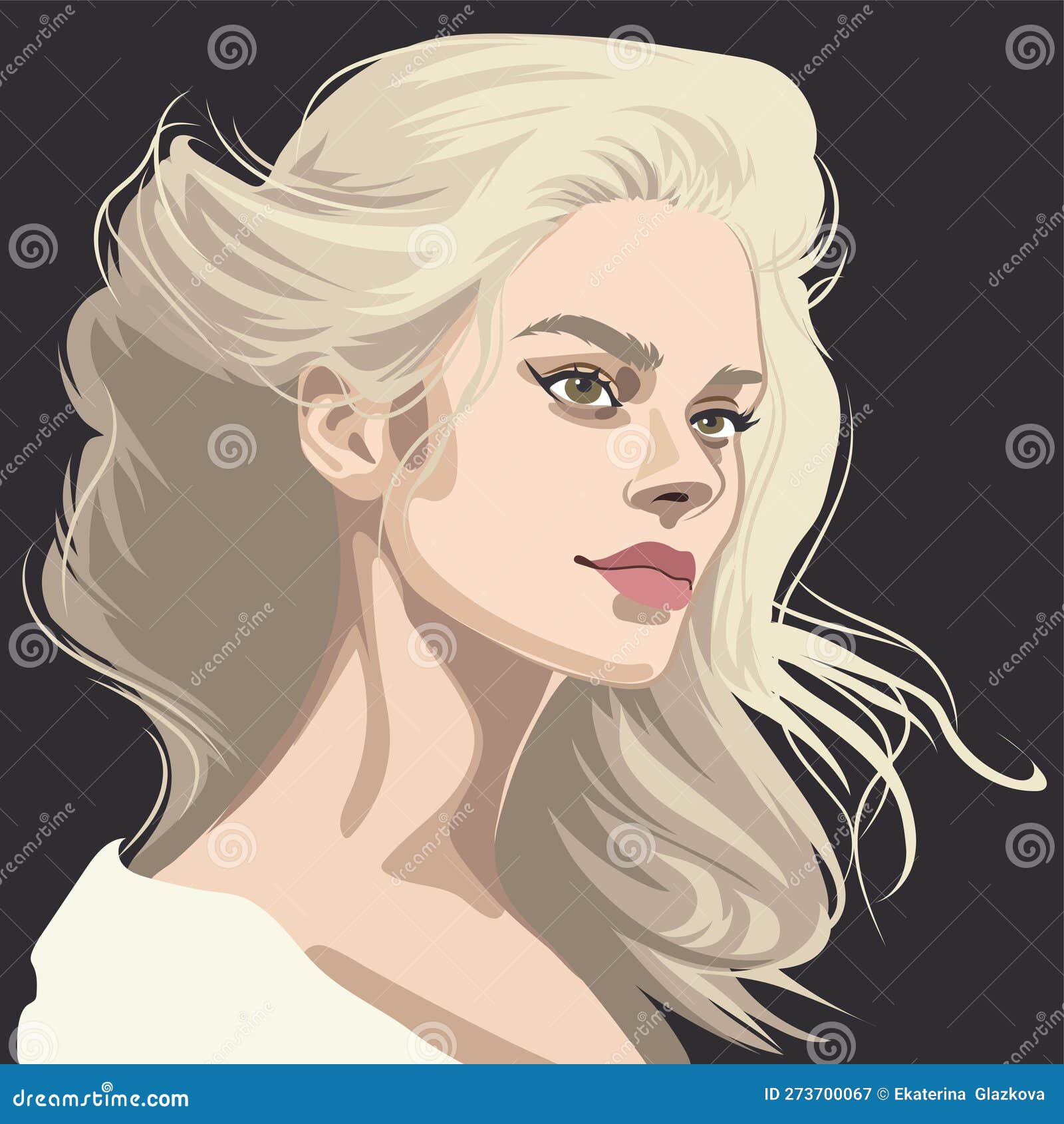 Portrait Of A Beautiful Blonde Girl With Loose Curly Hair Stock Vector