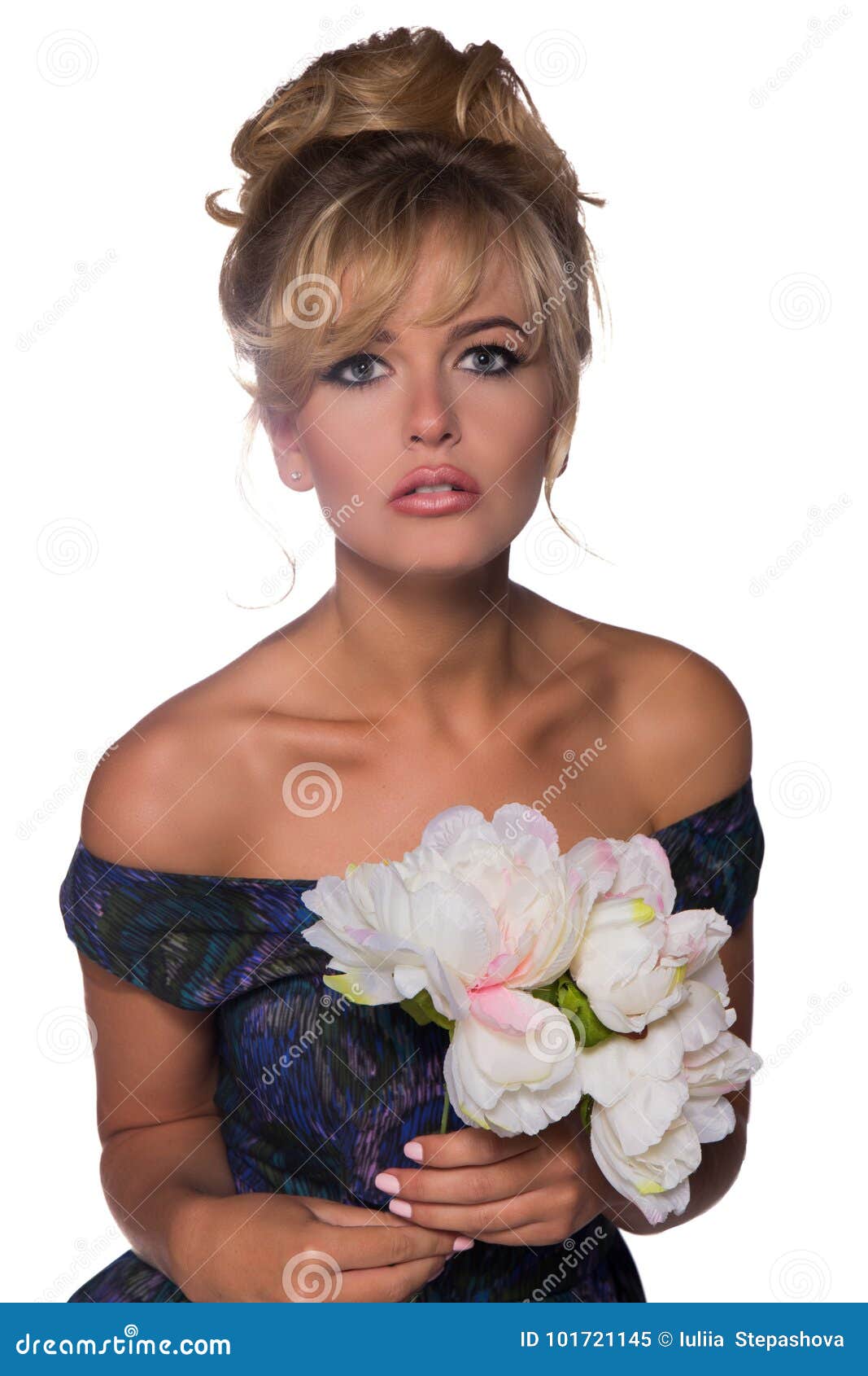 Portrait Of A Beautiful Blonde Woman In Retro Dress 50 S Style Stock