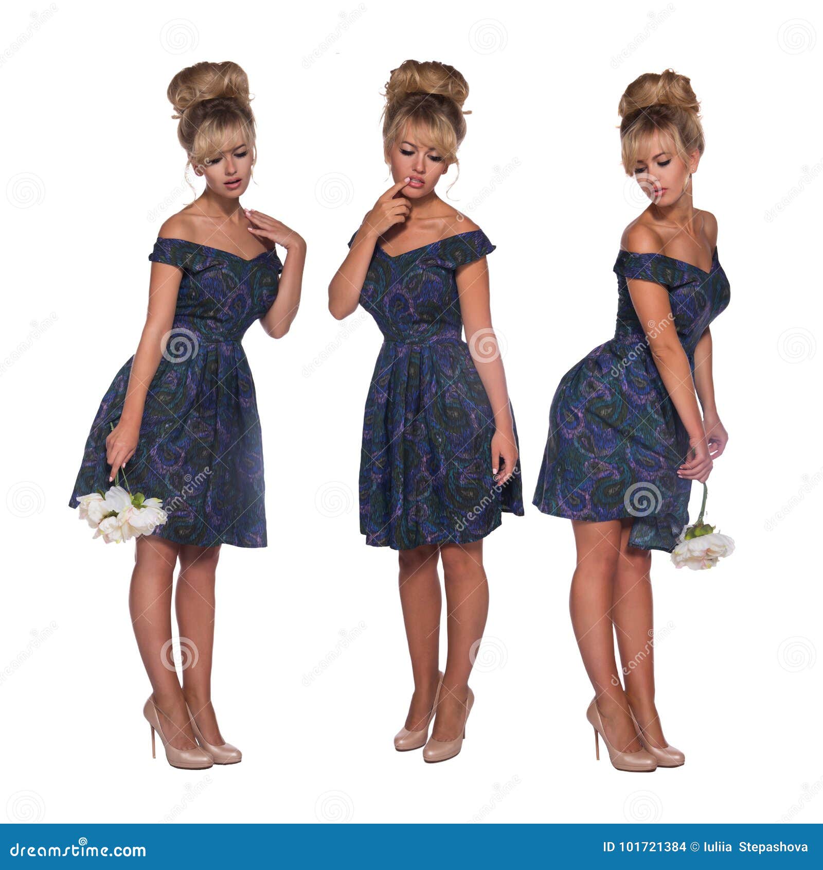 Portrait Of A Beautiful Blonde Woman In Retro Dress 50 S Style Stock