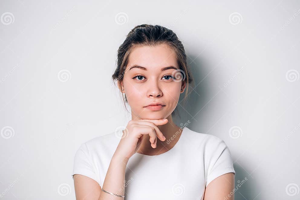 Portrait Of Beautiful Blue Eyed Girl On A White Background Stock Image