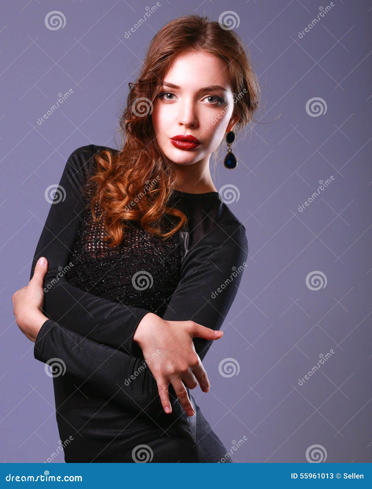 Portrait Of Beautiful Brunette Woman In Black Stock Image Image Of