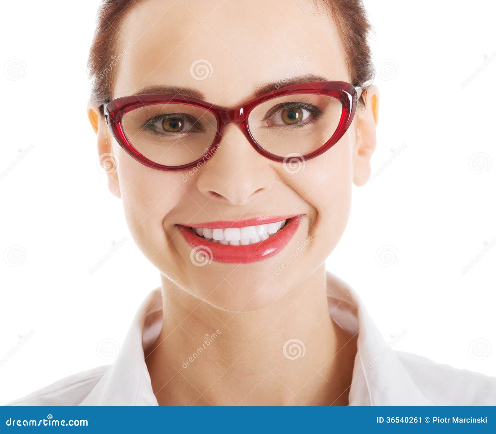 Portrait Of Beautiful Business Woman In Red Eyeglasses Stock Image