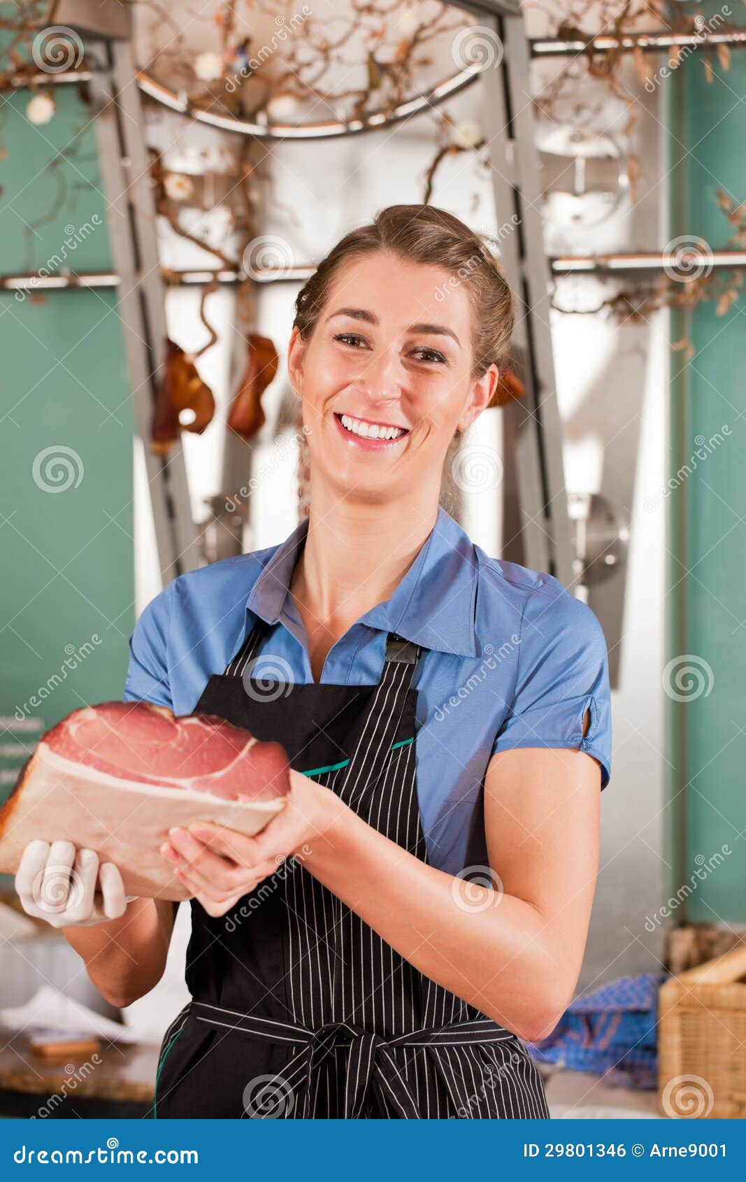 Beautiful Butcher with Raw Meat Stock Photo - Image of portrait, piece ...