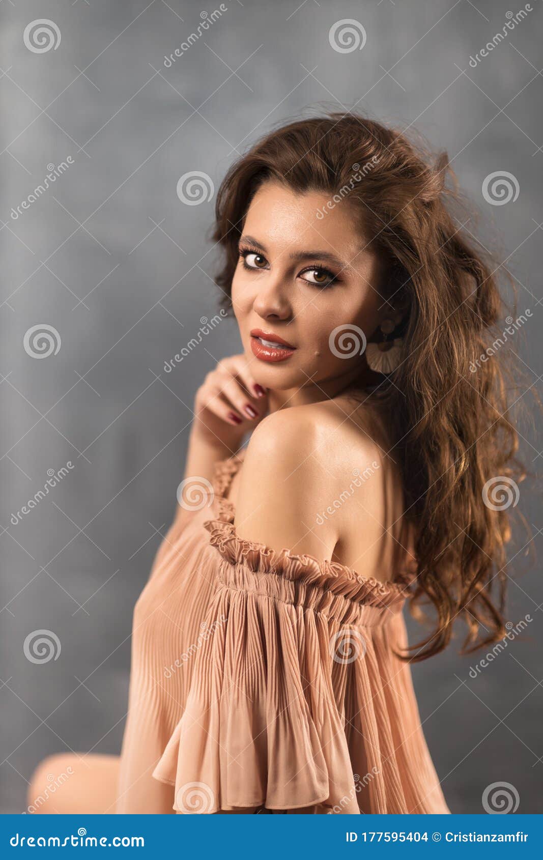 Portrait With Beautiful Caucasian Woman Retro Fashion Women Stock
