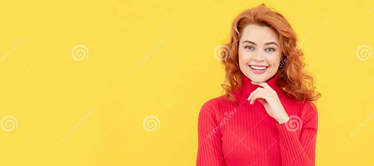 Portrait Of Beautiful Cheerful Redhead Girl Curly Hair Smiling Laughing