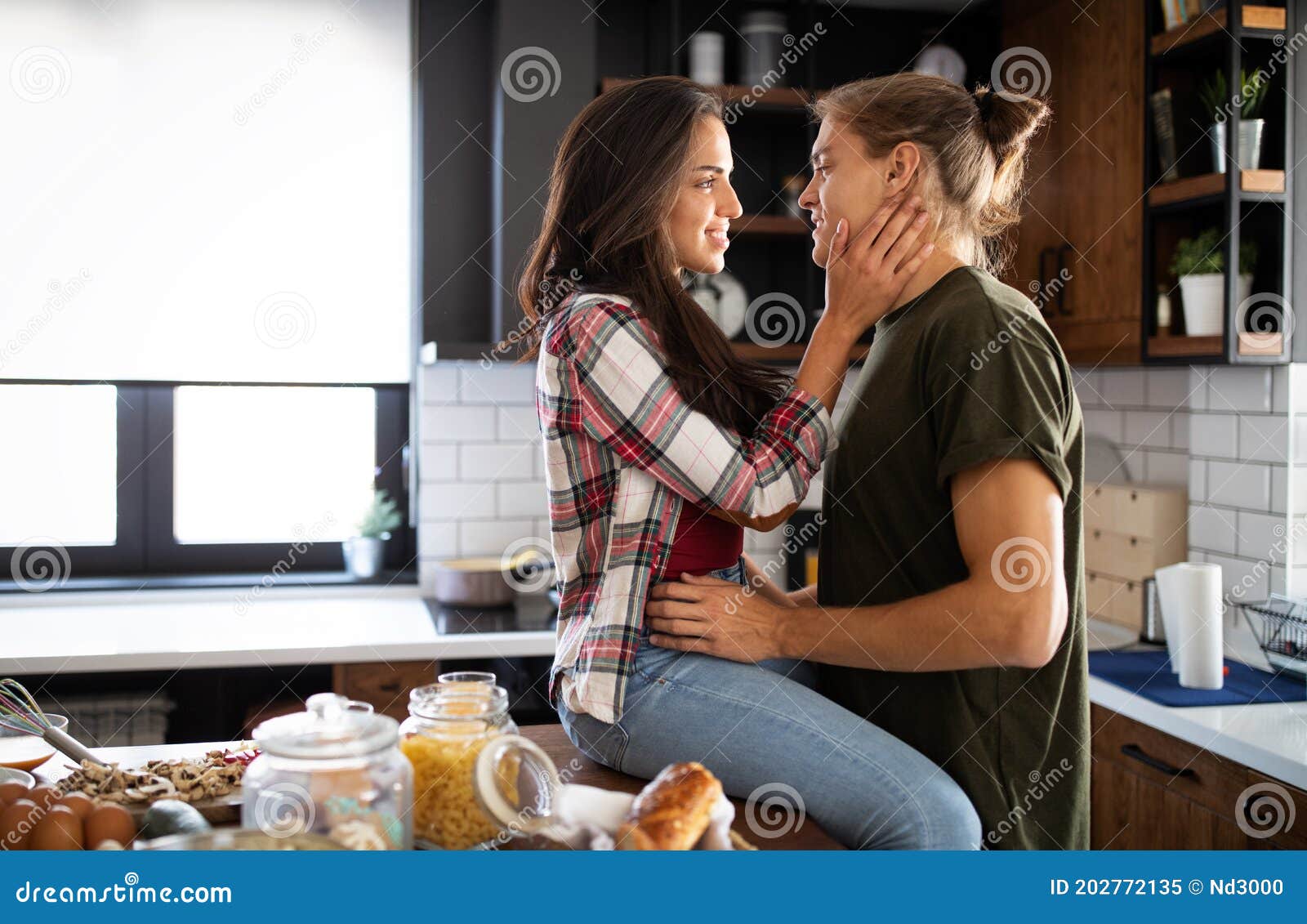 Portrait Of Beautiful Couple Is Embracing Sex Tender Romantic