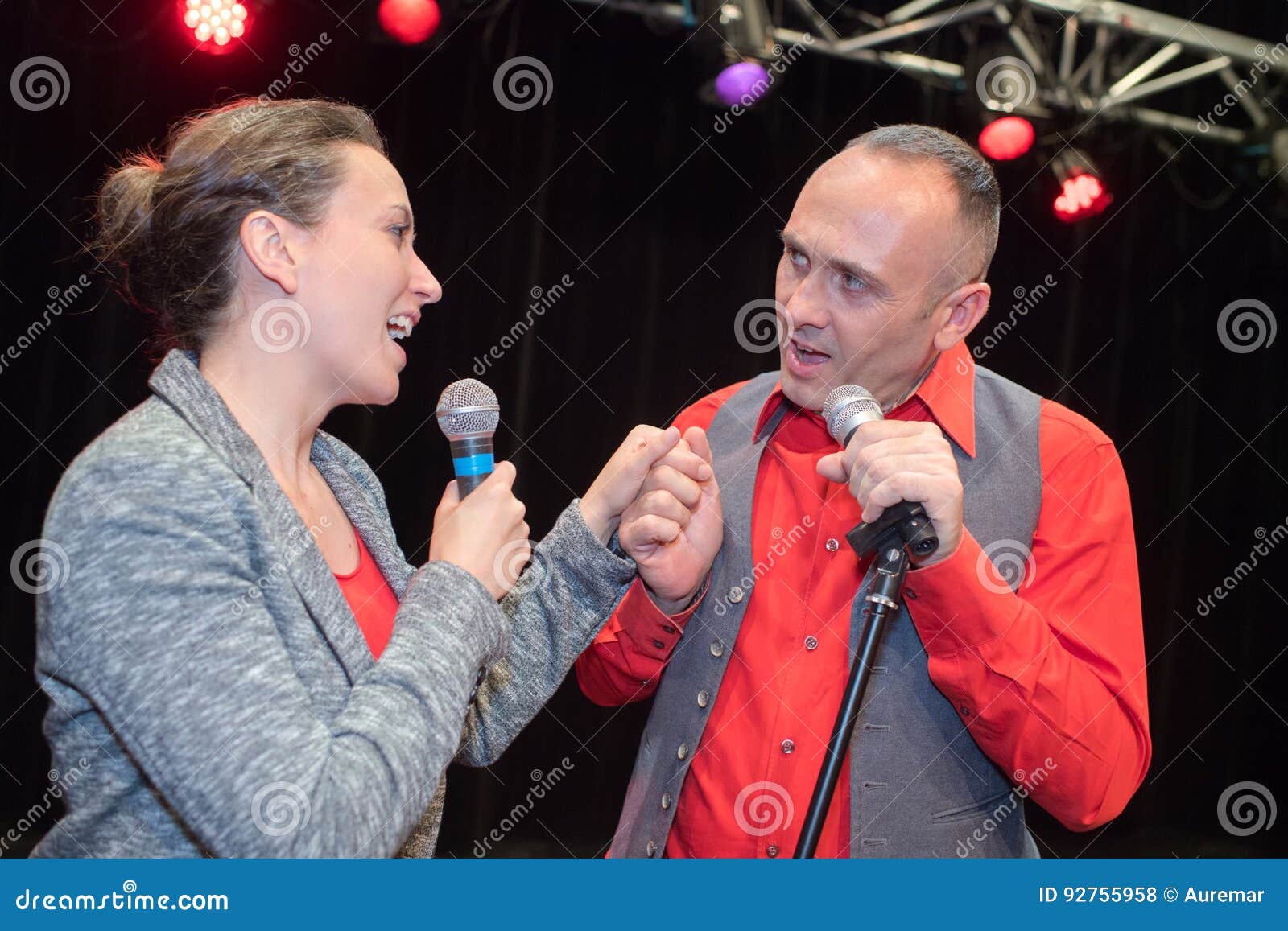 Portrait Beautiful Couple Professional Singers on Stage Stock Photo ...