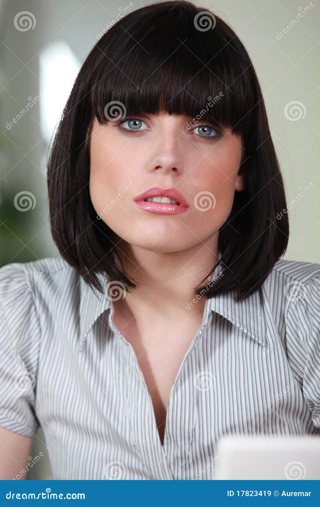 Portrait of a Beautiful Dark-haired Woman Stock Image - Image of blue ...
