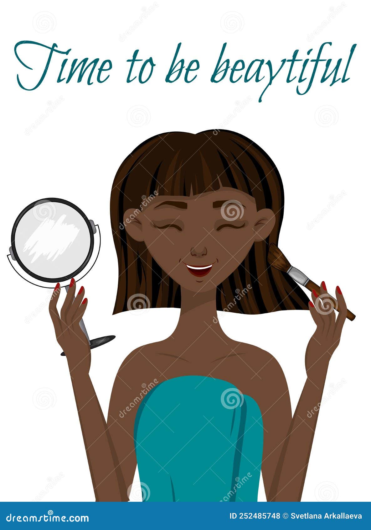 Portrait Of A Beautiful Dark Skinned Girl With Make Up Cartoon Style