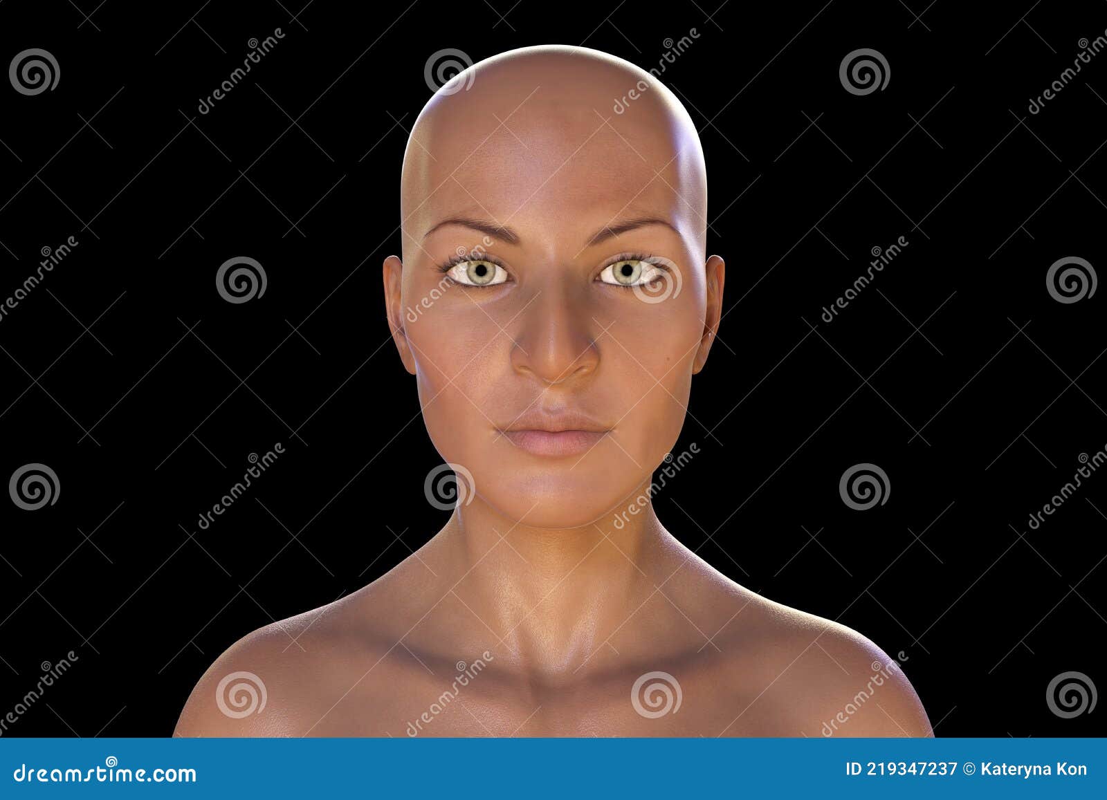 Portrait Of A Beautiful Dark Skinned Woman Without Hairs With Serious