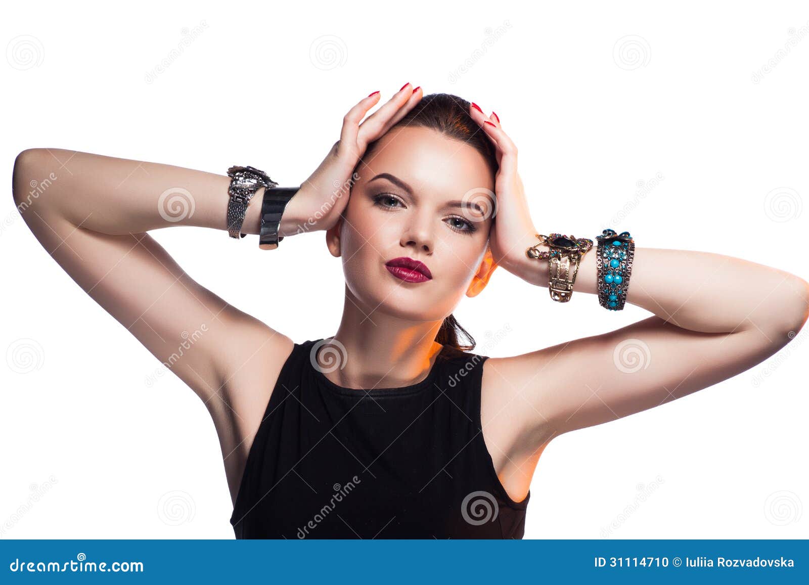 Portrait Of Beautiful Fashion Model Posing In Exclusive Jewelry Stock
