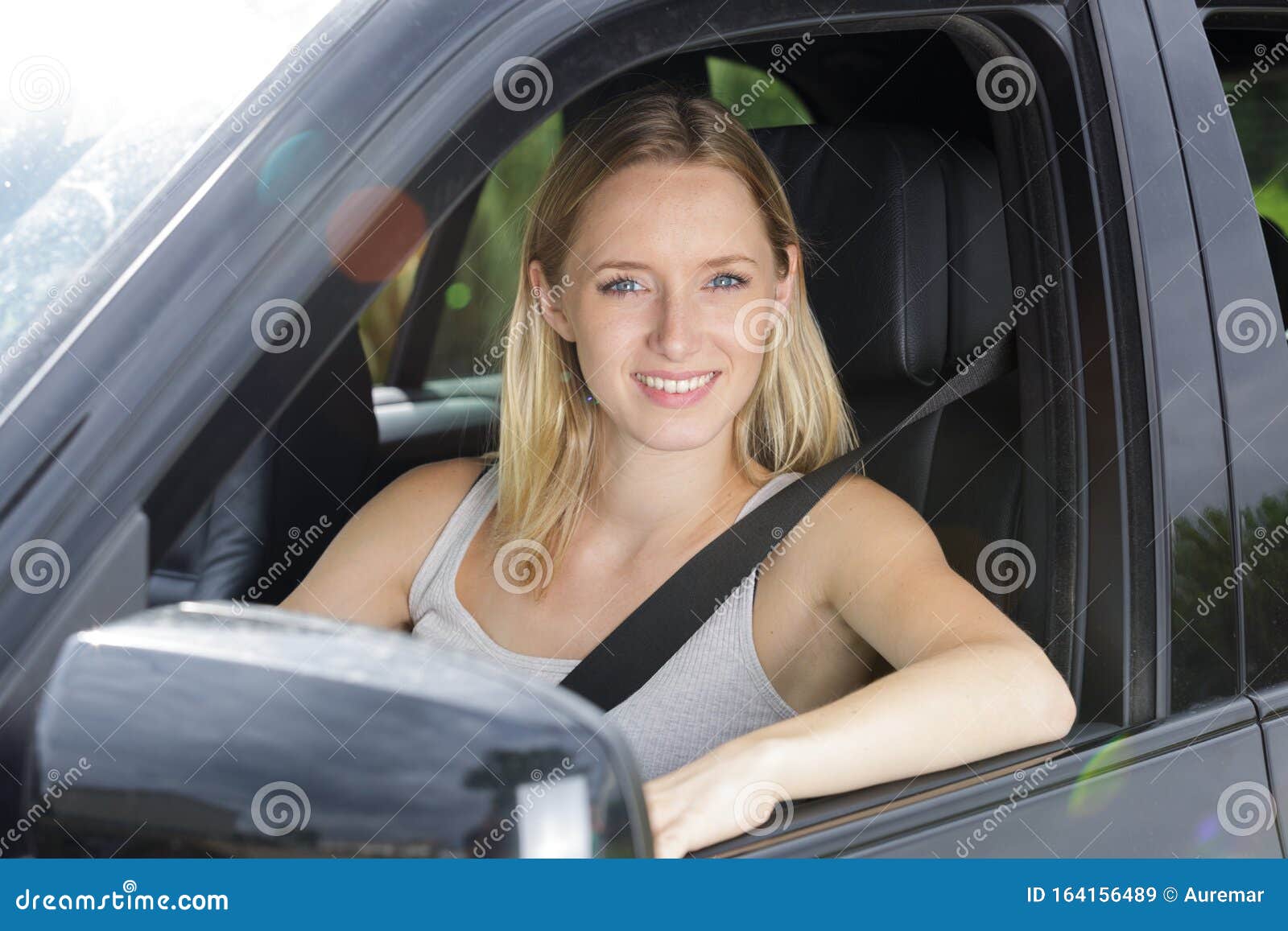 Portrait Beautiful Female Driver Behind Wheel Stock Image - Image of ...