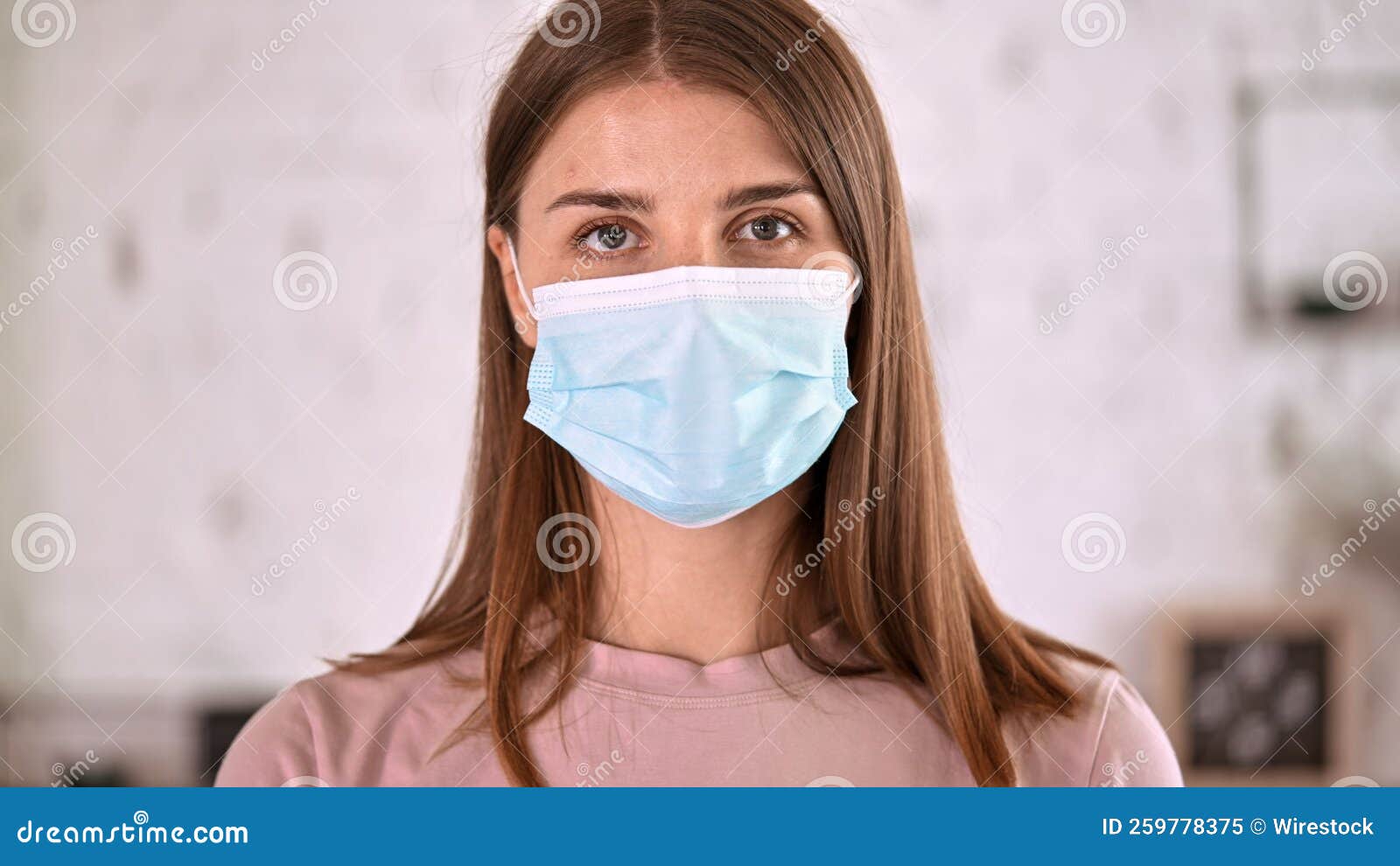 Portrait of a Beautiful Female with a Mask at Home Stock Image - Image ...