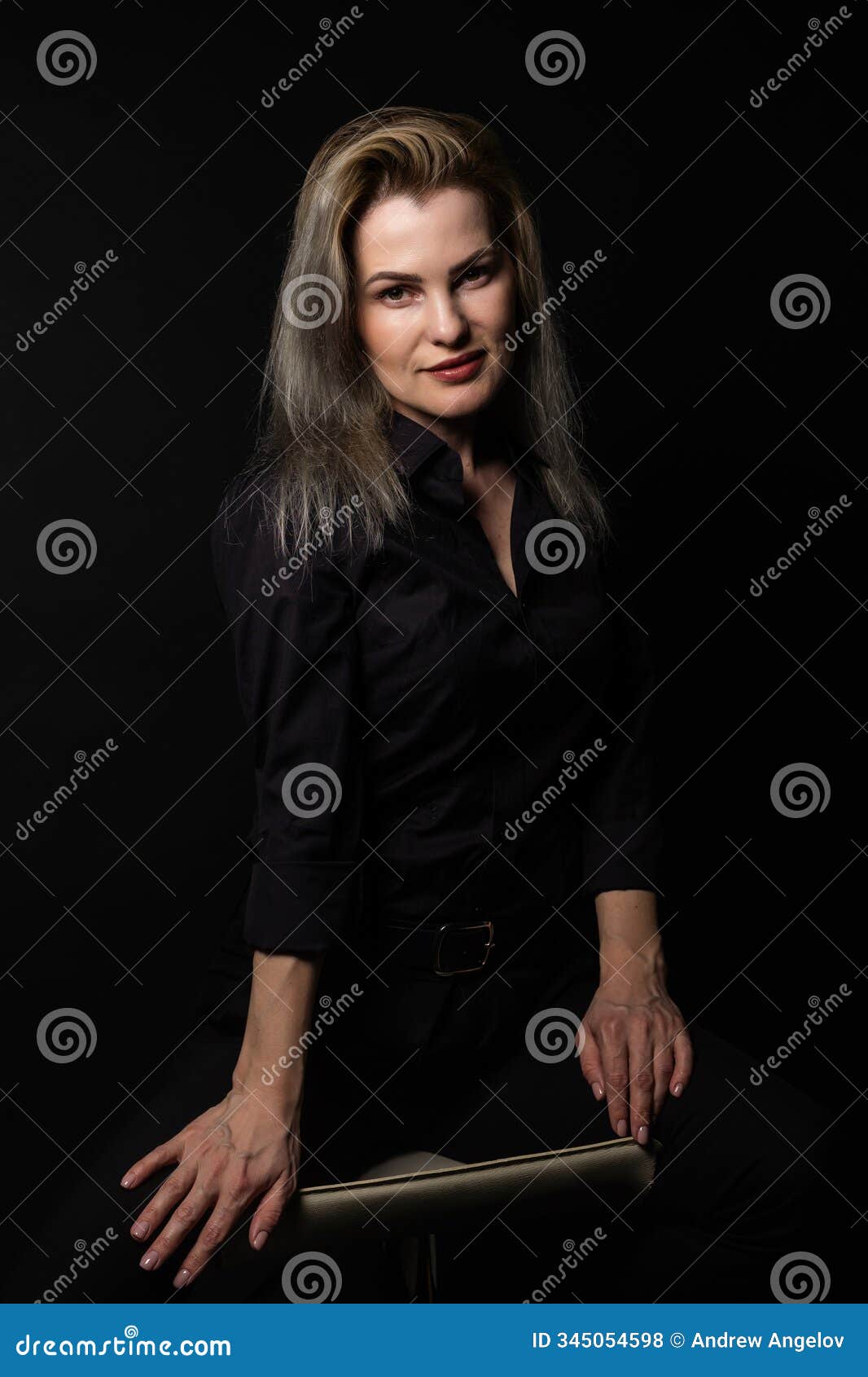 Portrait of Beautiful Female Model on Black Background. Stock Photo ...