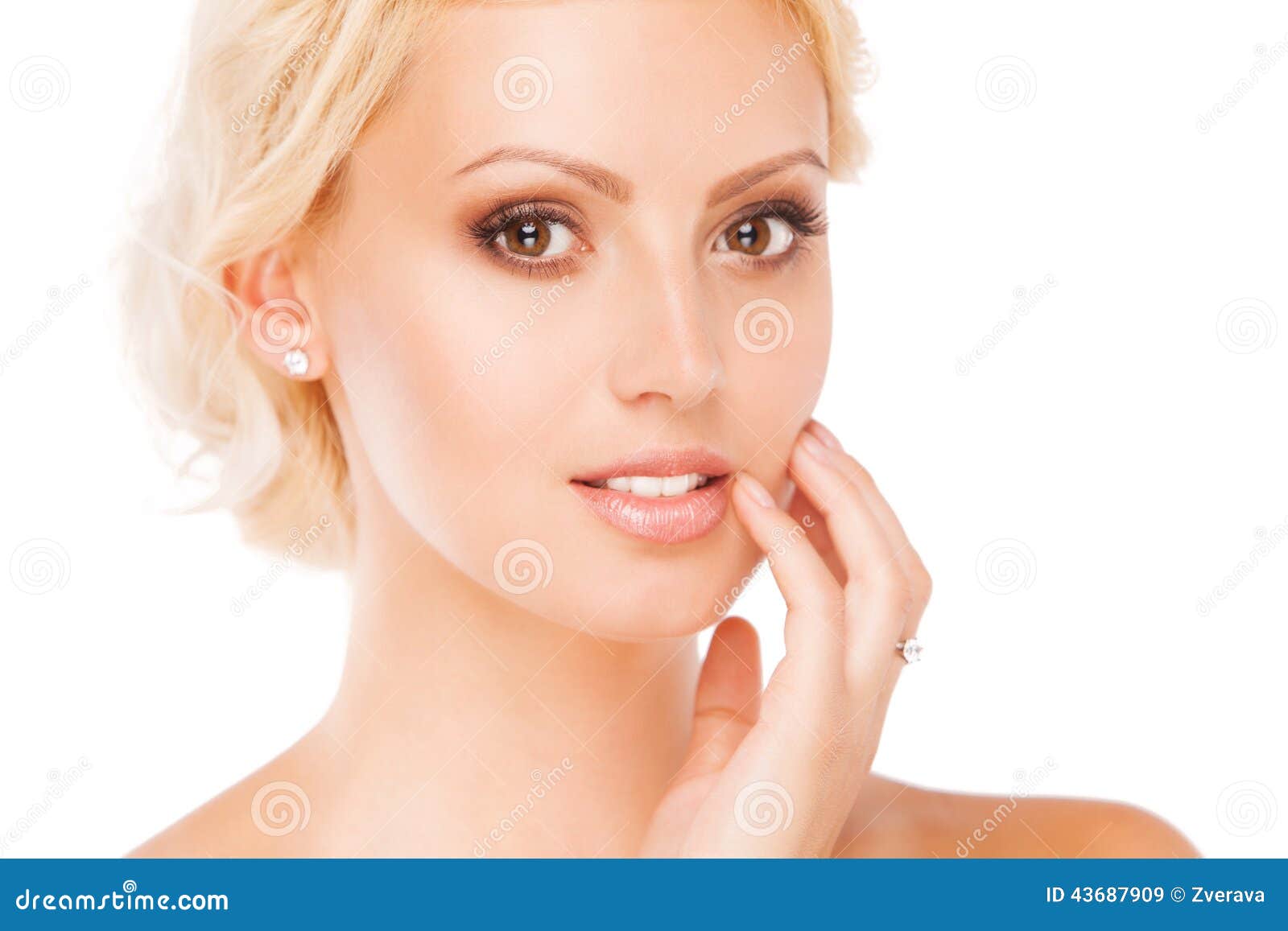 Portrait of Beautiful Female Model on White Stock Image - Image of ...