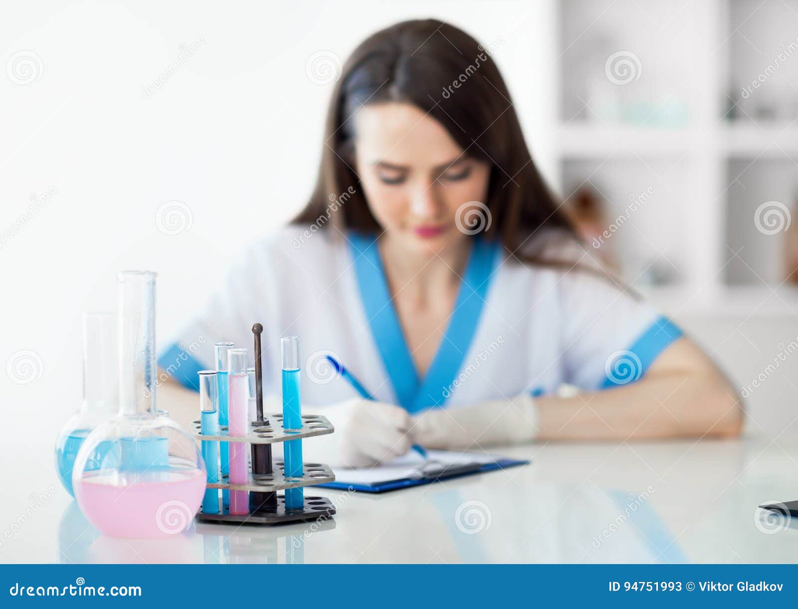 Portrait of Beautiful Female Scientist Writing Notes Stock Image ...